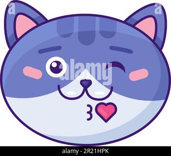 Cat winking cute emoji funny expression vector. Domestic cute pet kitty ...