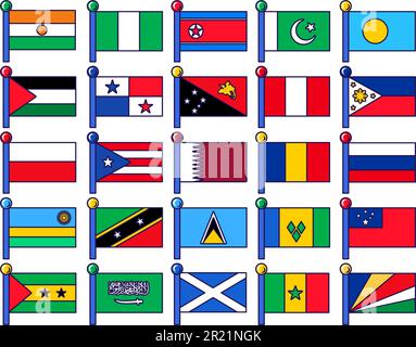 Different flags on flagpole for registration of solemn event, meeting ...