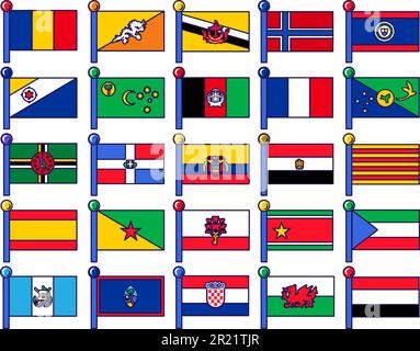 Different flags on flagpole for registration of solemn event, meeting ...