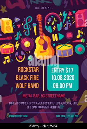 Musical instrumental concert poster with rock and classic musical ...