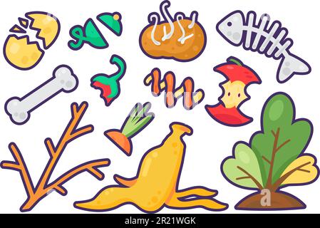 Household waste doodle collection vector illustration. Set of organic ...