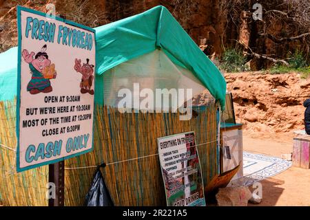 A small caf sells fry bread and Indian Tacos near Havasu Campround ...