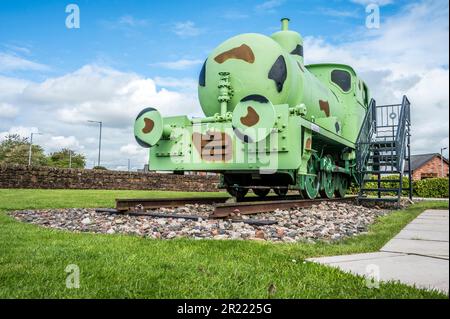 The image is of the First World War Sir James fireless steam train that ...