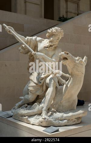 Neptune, marble by Antoine Coysevox, Louvre museum, Paris, France Stock ...