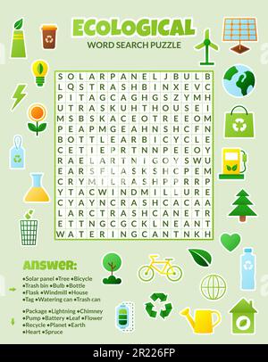 Vector ecological crossword puzzle for kids. Simple Earth day quiz with ...