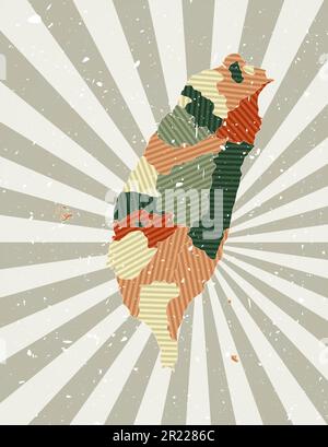 Taiwan map. Poster with map of the country in retro color palette ...