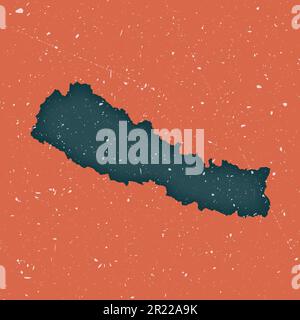 Nepal vintage map. Grunge poster with map of the country in retro color ...