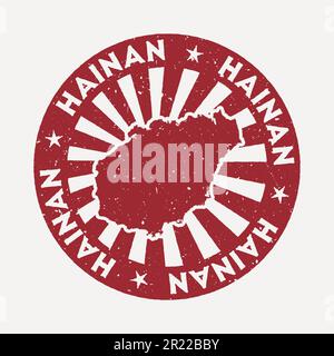 Hainan badge. Map of the island with beautiful geometric waves and ...