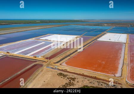 Saline Bonanza at river Guadalquivir, evaporation ponds with different ...