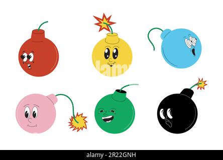 Crazy bomb, mascot character set. Doodle weapon sticker, dynamites with ...