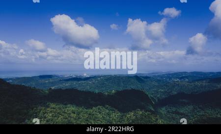 aerial view of Yokahu Tower in El Yunque forest Puerto Rico . High ...