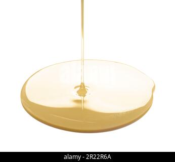 Vegetable oil pouring to puddle on white background Stock Photo - Alamy