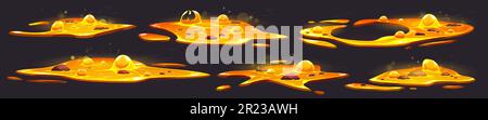 2d magic liquid volcano lava puddle cartoon vector set. Isolated orange ...