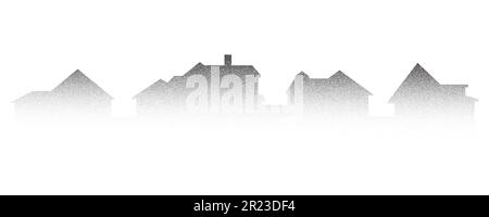 Neighborhood houses stipple panoramic landscape. Buildings drawing ...