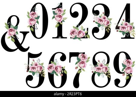 Watercolor floral numbers Stock Photo - Alamy