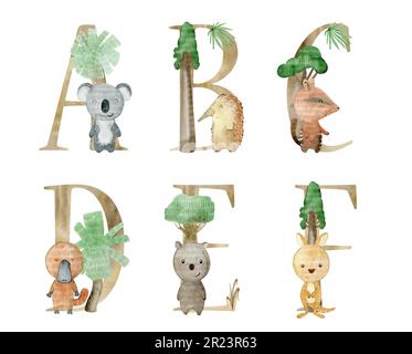 Watercolor animals letters Stock Photo - Alamy