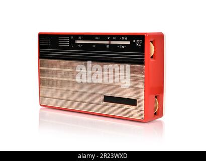 red vintage radio on a whute background Stock Photo - Alamy