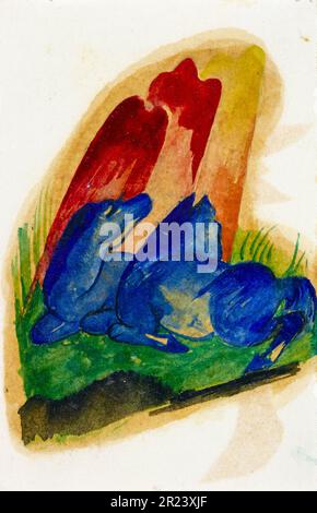 Franz Marc, Two horses, blue-green, painting 1911 Stock Photo - Alamy