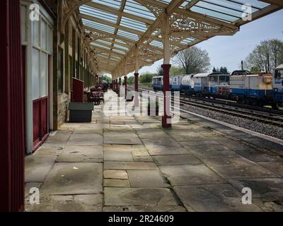 Maintenance carriages at Hellifield Railway Station Stock Photo - Alamy
