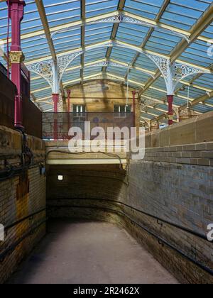 Platform with outdoor seating for cafe at Hellifield Railway Station ...