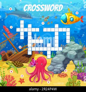Crossword puzzle game of sea animals for kids. Underwater logical ...