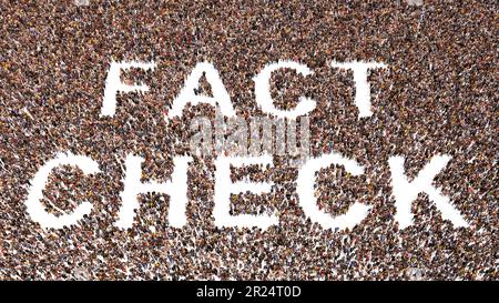 Conceptual community of people forming the words FACT CHECK. 3d ...