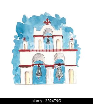 illustration or watercolor sketch. Traditional old architecture in ...