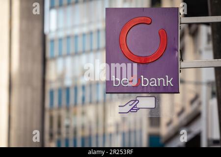 Sign and logo outside a branch of Banque BCP, a subsidiary of the ...