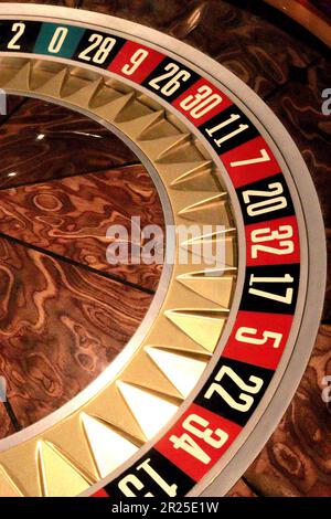 Double zero TCS Saturn American style roulette wheel close up ...