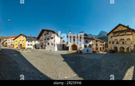 Typical Engadin houses at the square Punt *** Local Caption *** Scuol ...