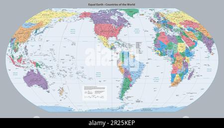 Color blind friendly political World Map Equal Earth Projection Stock ...
