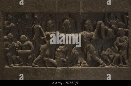Stele of hindu warrior with the arms of the Sousa family (do Prado) on ...