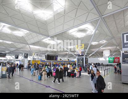 Interior view of Stansted Airport main terminal building showing ...