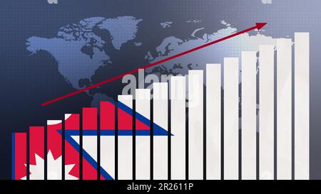 Nepal flag on bar chart concept with decreasing values, concept of ...