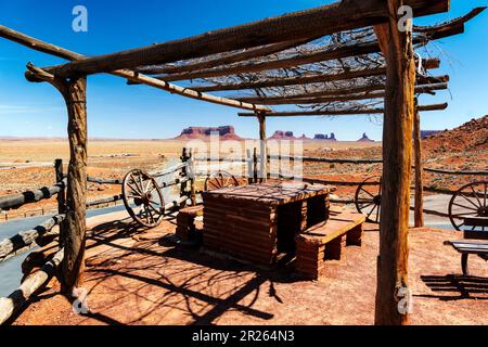 Ranch style picnic table; Gouldings Trading Post; Monument Valley; Utah ...