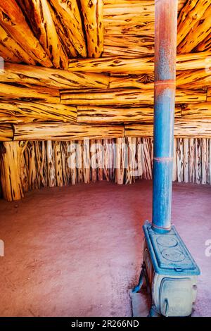 Interior of traditional Navajo Hogan home; Navajo Tribal Park; Monument ...
