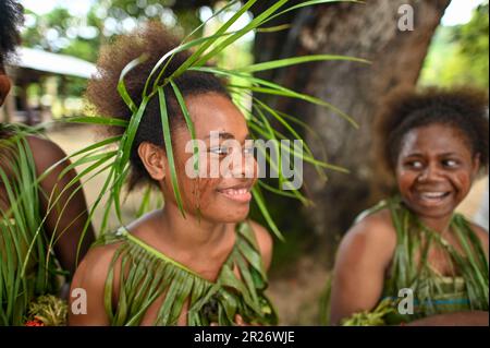 Indigenous teens of the Solomon Islands dressed in traditional outfits ...