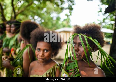 Indigenous teens of the Solomon Islands dressed in traditional outfits ...
