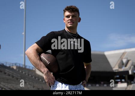 Adam Botkin a football TikTok influencer, records a video for a post at ...