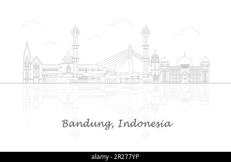 Outline Skyline panorama of city of Bandung, Indonesia - vector ...