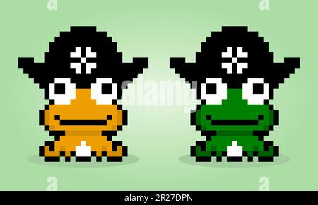 8-bit pixel of frog. Animal in Vector illustration for cross stitch and ...