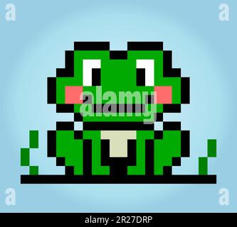 8 bit pixel green frog. Pixel animals in vector illustrations for cross ...