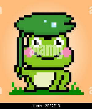 8 bit pixel green frog. Pixel animals in vector illustrations for cross ...