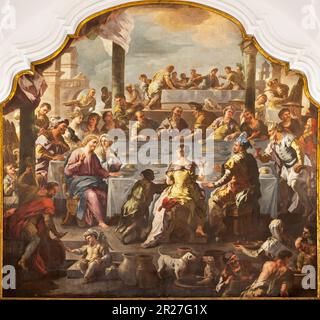 NAPLES, ITALY - APRIL 21, 2023: The painting of Visitation in the church Chiesa dei Santi ...