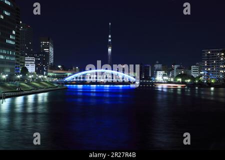 Eitai bridge, Sky Tree and and illumination Stock Photo - Alamy