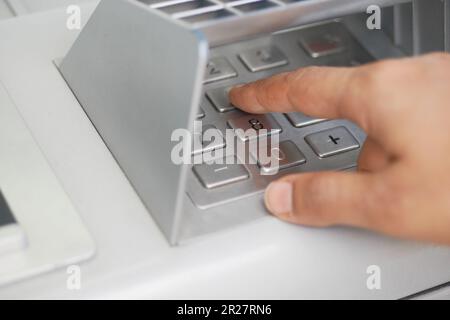 close up hipster women hand usign laptop touchpad while working in cafe ...