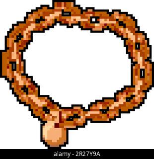 Pixel art golden chain accessories set. Dollar, euro, pound, ruble, yen ...
