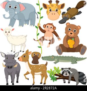 Set of mix animal farm character illustration Stock Vector Image & Art ...