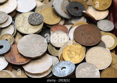 old european coins texture as nice background Stock Photo - Alamy