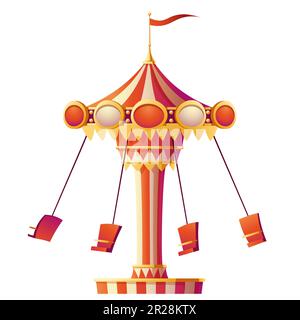 Wave swinger carousel ride with seats hanging on chains in amusement ...